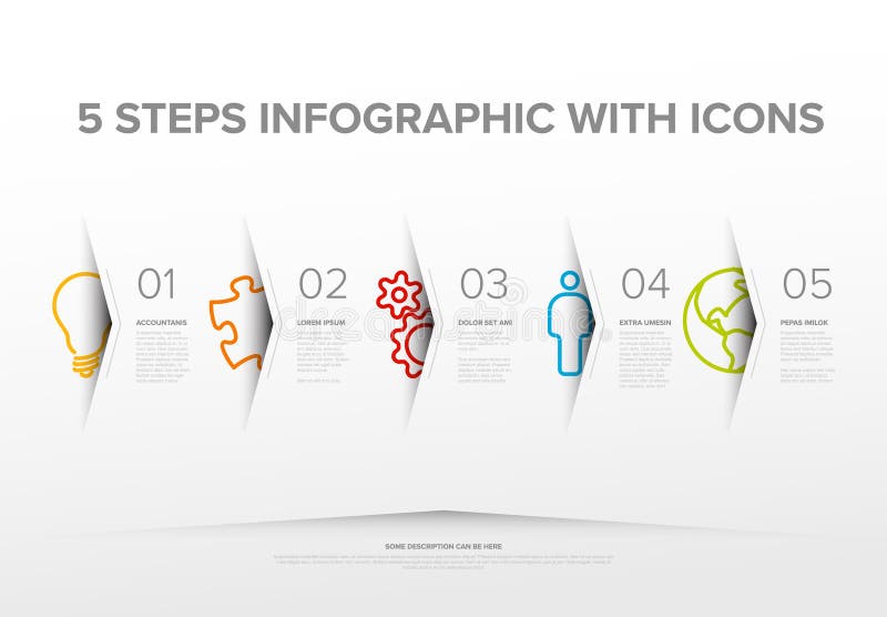 Vector Five Steps Progress Template with Big Arrows and Numbers - Dark ...