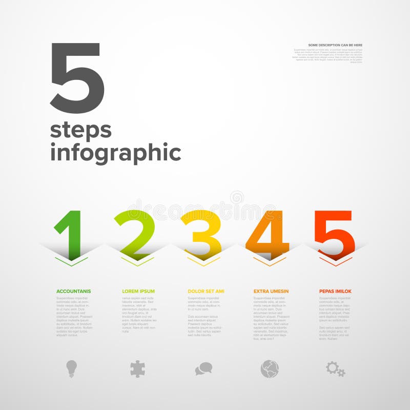 Vector Five Steps Progress Template with Big Arrows and Numbers Stock ...
