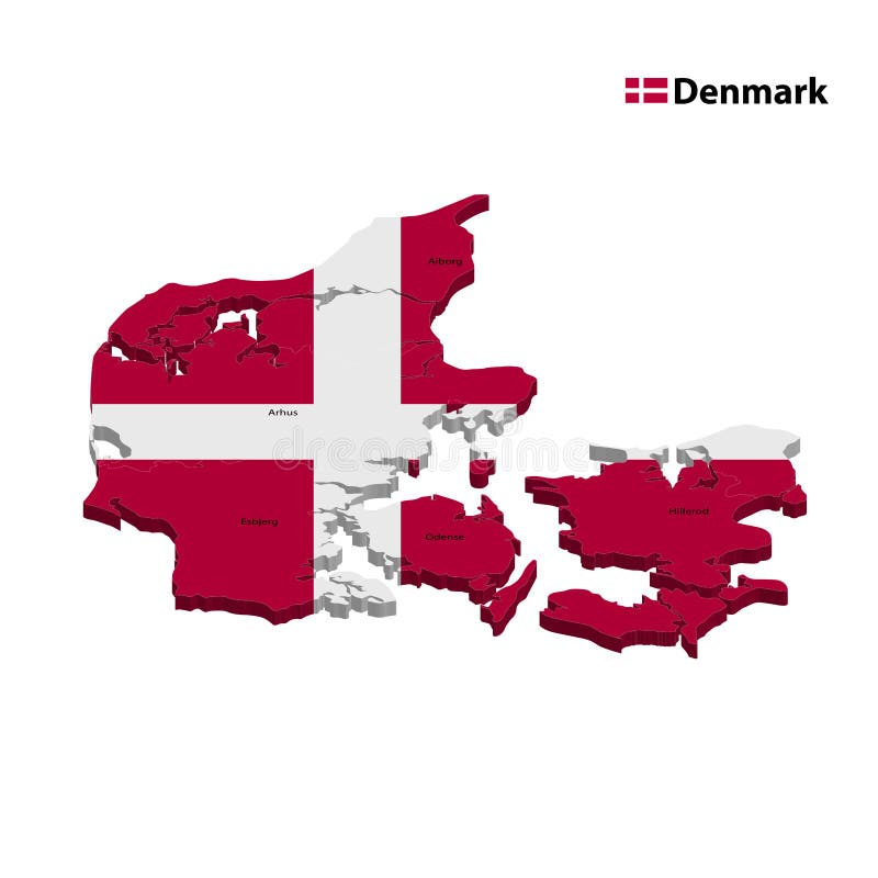Vector Flag Map of Denmark, Map of Denmark, Denmark Map Stock Vector ...