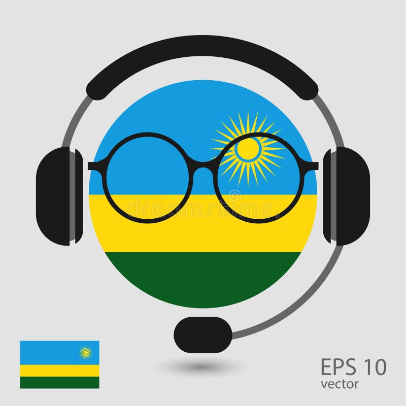 Vector Flag of Rwanda with Headphones and Glasses, Vector Illustration ...