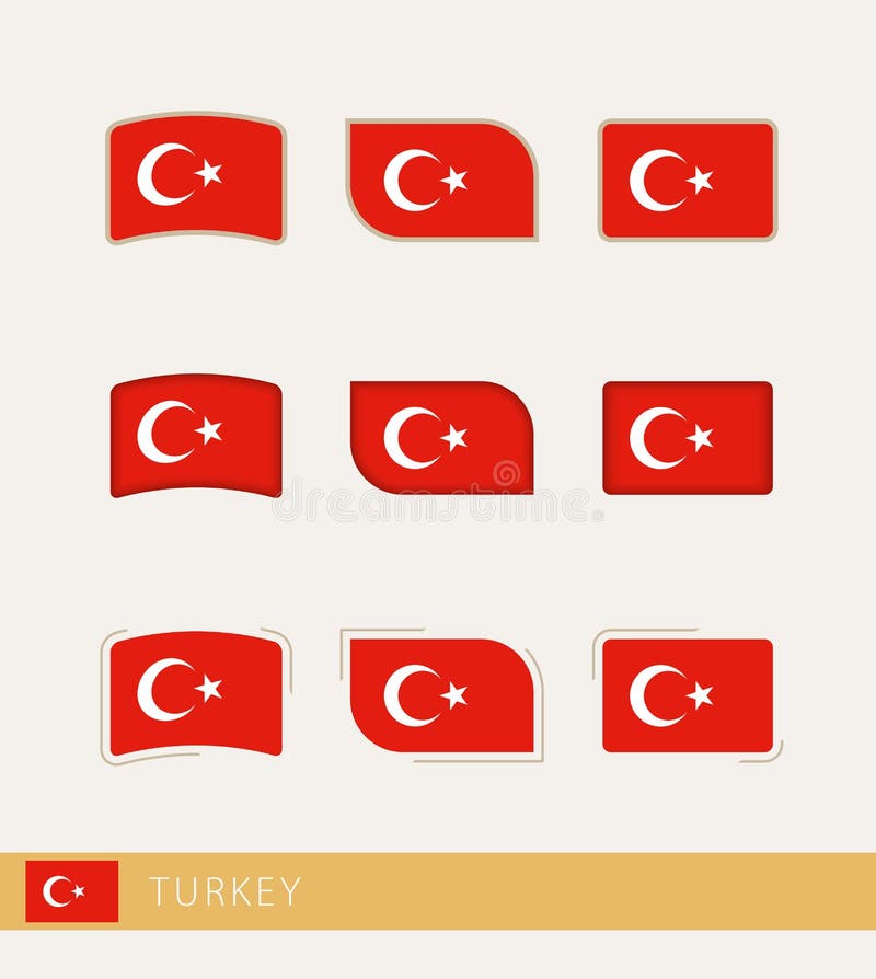 Vector Flags of Turkey, Collection of Turkey Flags Stock Vector ...