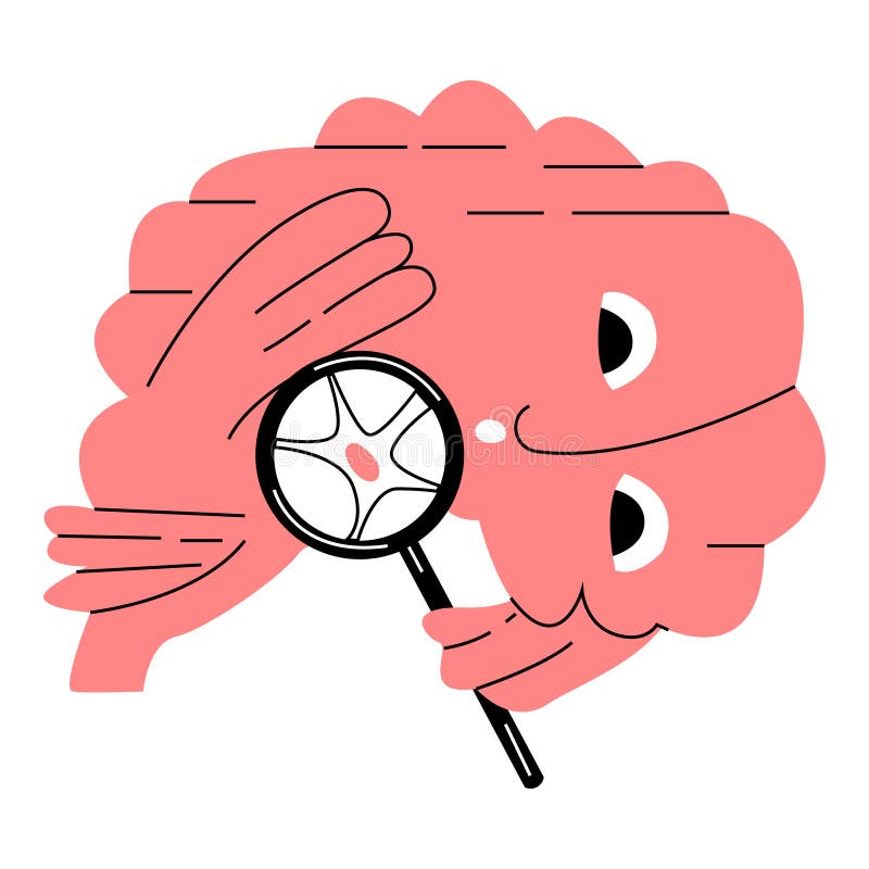 Vector Flat Abstract Animated Brain that Uses Magnifying Glass Examine ...