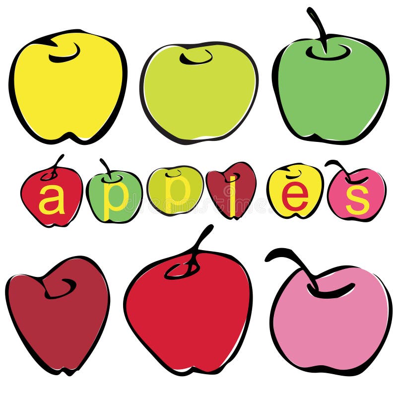 Vector 6 Flat Apples Different Colors in a Primitive Manner Stock ...