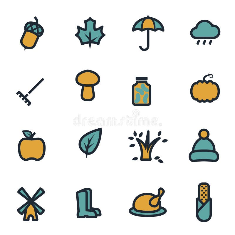 Vector Flat Autumn Icons Set Stock Vector - Illustration of weather ...