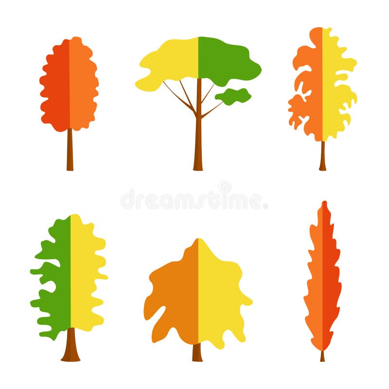 Vector Flat Autumn Trees on White Background. Logo Design Illustration ...