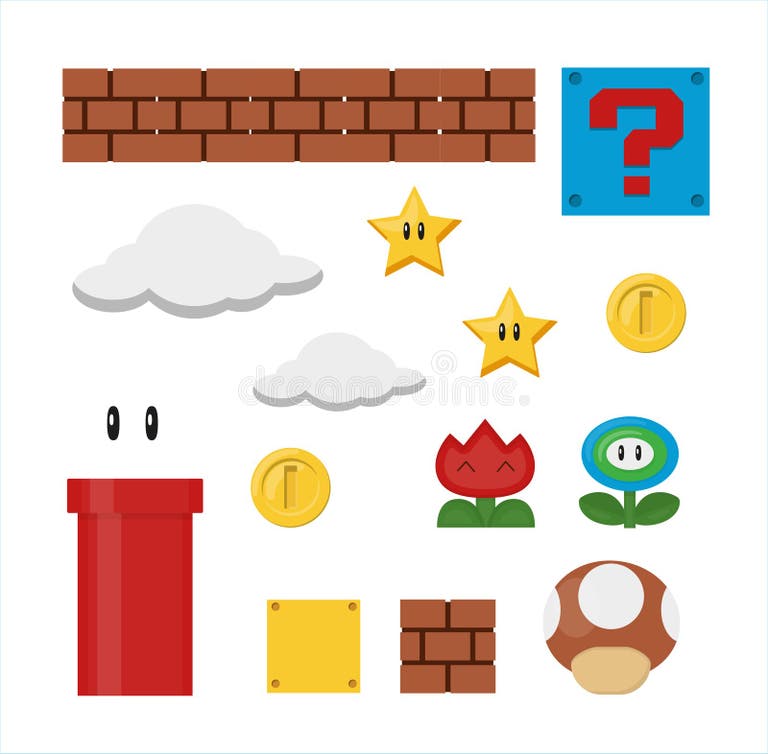 Vector Flat Birthday Invitation with Super Mario. Cartoon-style ...