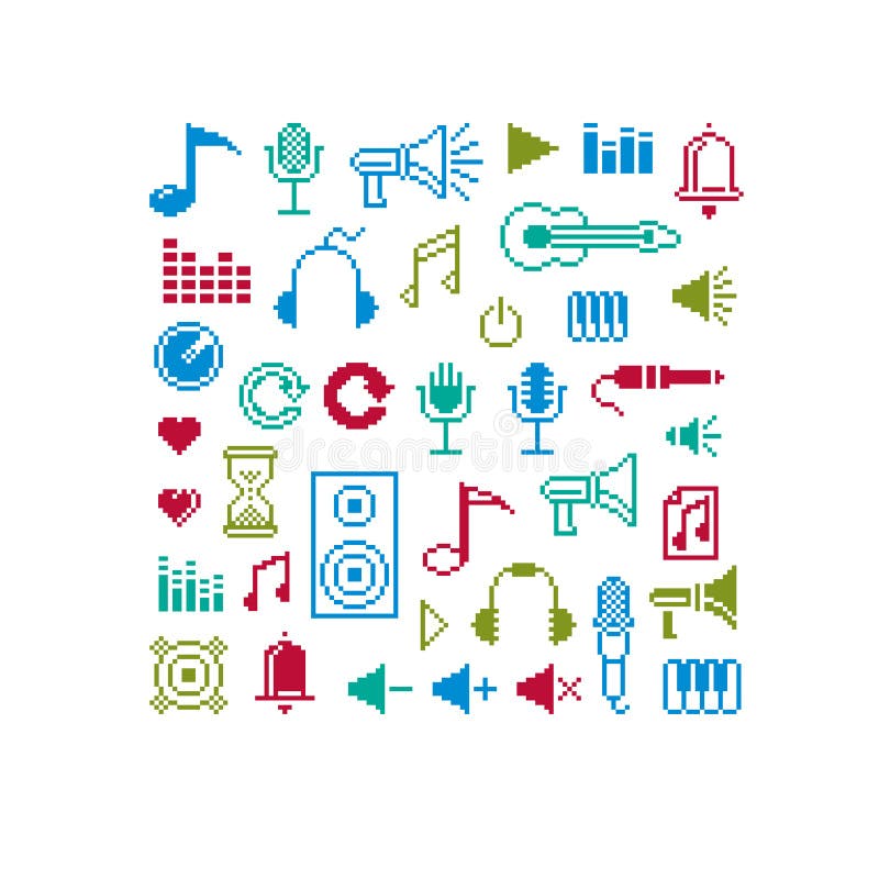 Vector Flat 8 Bit Musical Icons, Collection of Simple Geometric Stock ...