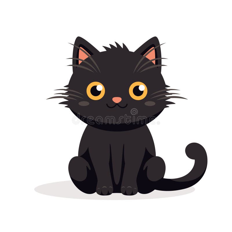 Vector Flat Black Cat. Cartoon Cat Icon Isolated Stock Vector ...