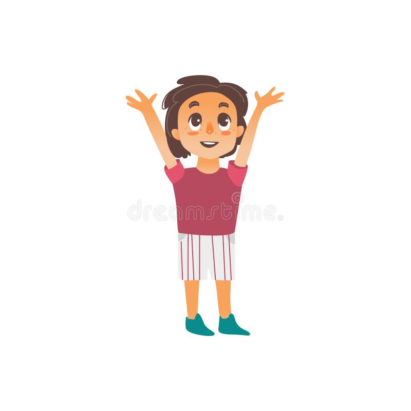Vector Flat Boy Pull Hands Up To the Sun Stock Vector - Illustration of ...