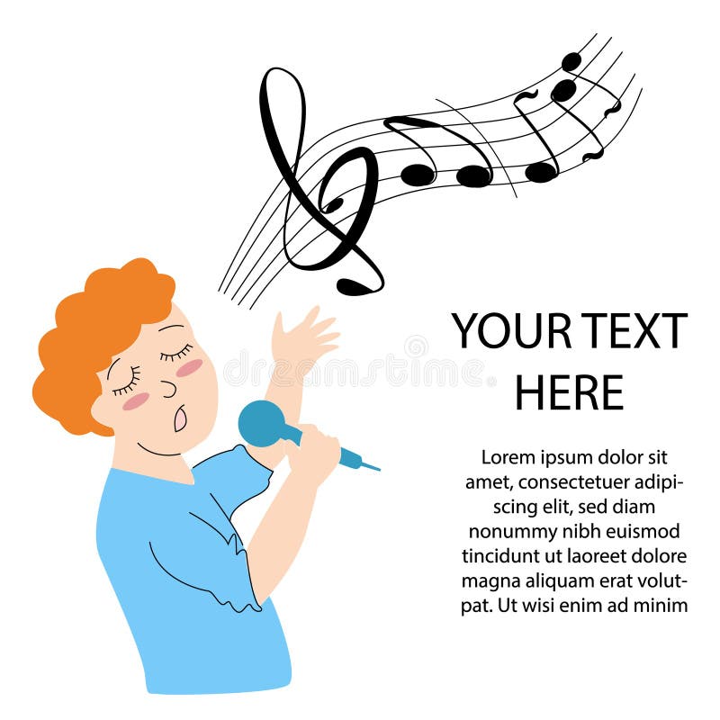 Vector Flat with Boy Singing into Microphone on White, Empty Background ...