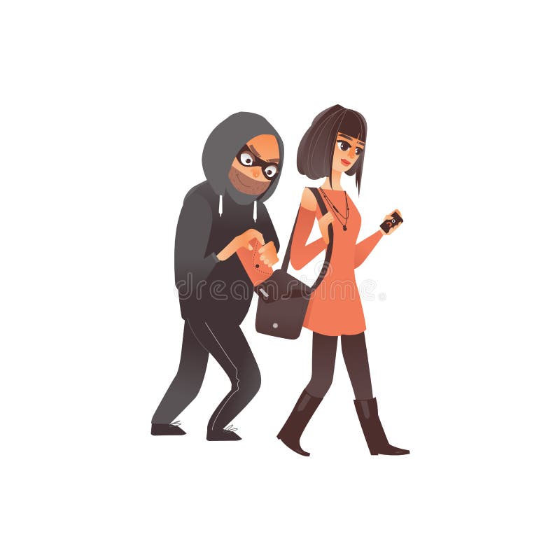 Pickpocket Stealing Wallet Cartoon People Characters Illustration