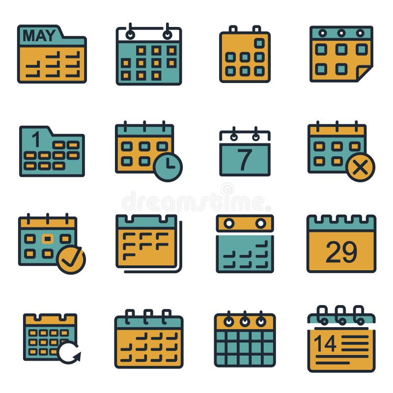 Vector Flat Calendar Icons Set Stock Illustration - Illustration of ...