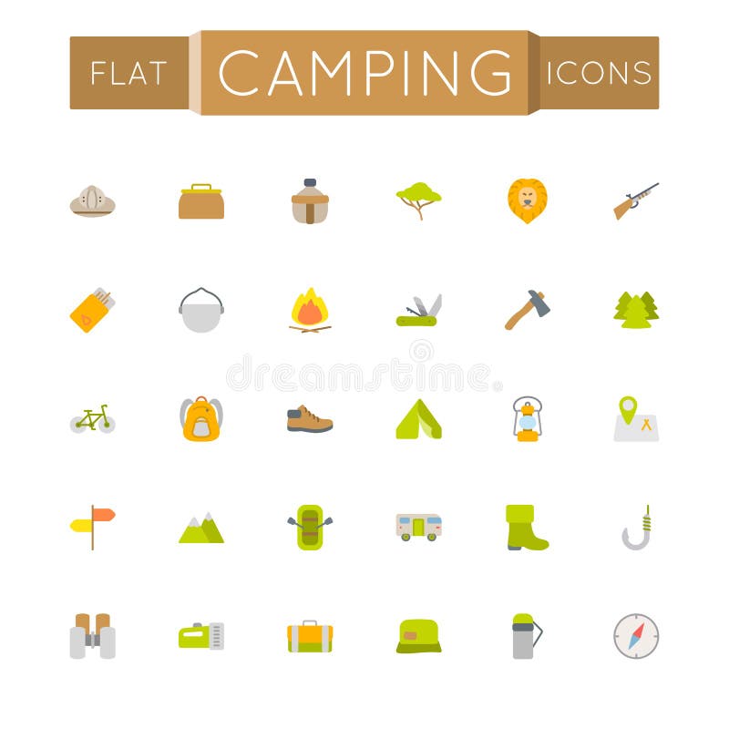 Vector Flat Camping Icons stock vector. Illustration of flat - 66608389