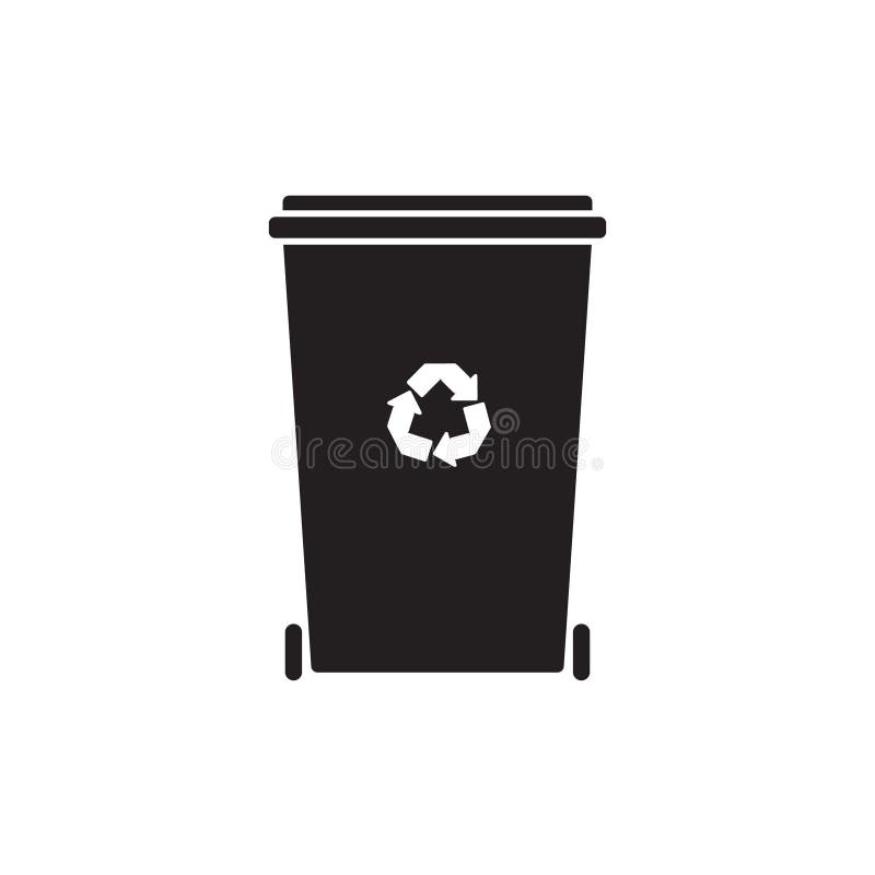 Black Recycle Bin with Recycle Symbol Icon Isolated on Yellow ...