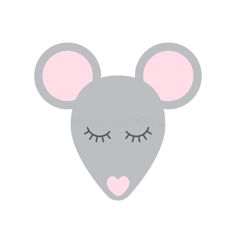 Vector Flat Cartoon Gray Mouse Rat Face Stock Illustration ...