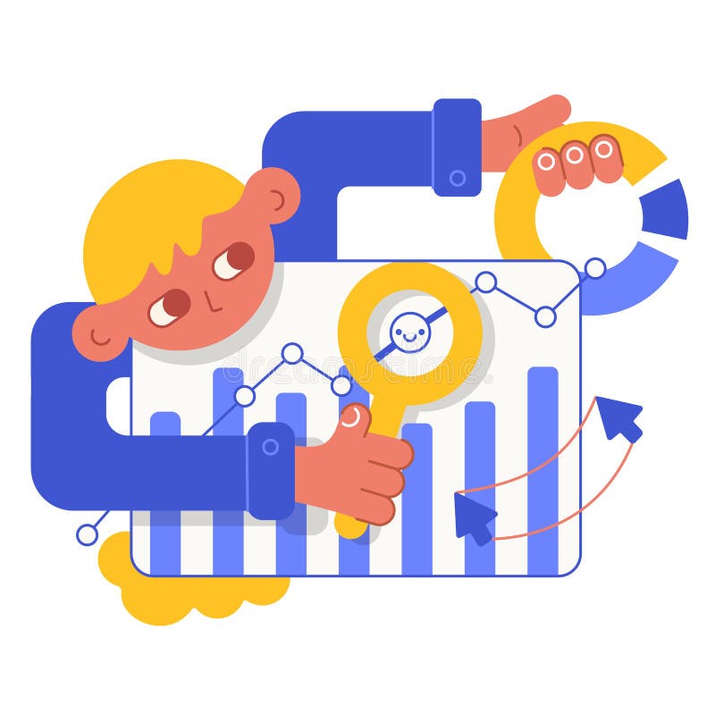 Vector Flat Cartoon Illustration. Seo Analytics. Charts and Clicks ...