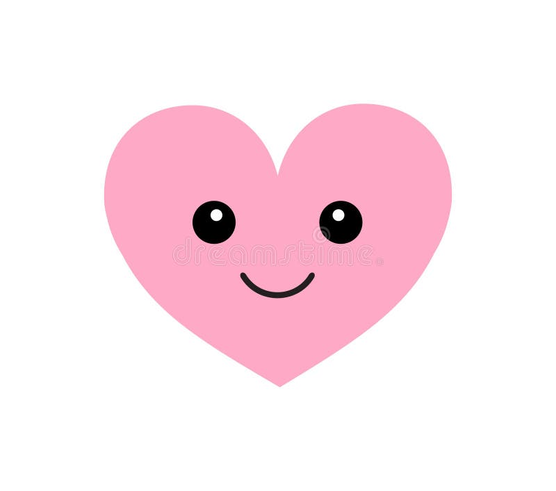 Vector Flat Cartoon Kawaii Pink Heart with Face Stock Illustration ...
