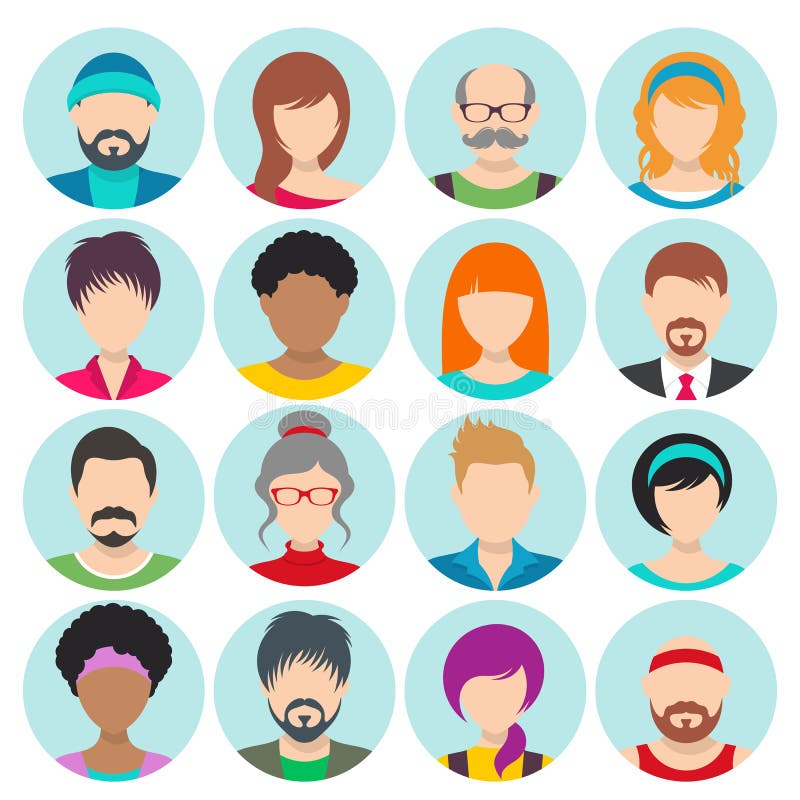 Vector Flat Cartoon Round Avatars Stock Vector - Illustration of ...
