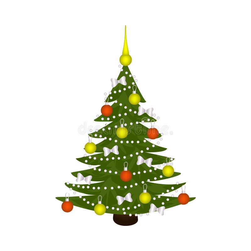 Vector Flat Cartoon Spruce Tree Decorated Stock Vector - Illustration ...