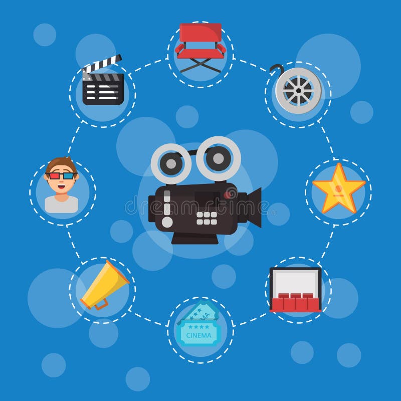 Vector Flat Cinema Icons Illustration on Blue Stock Vector ...