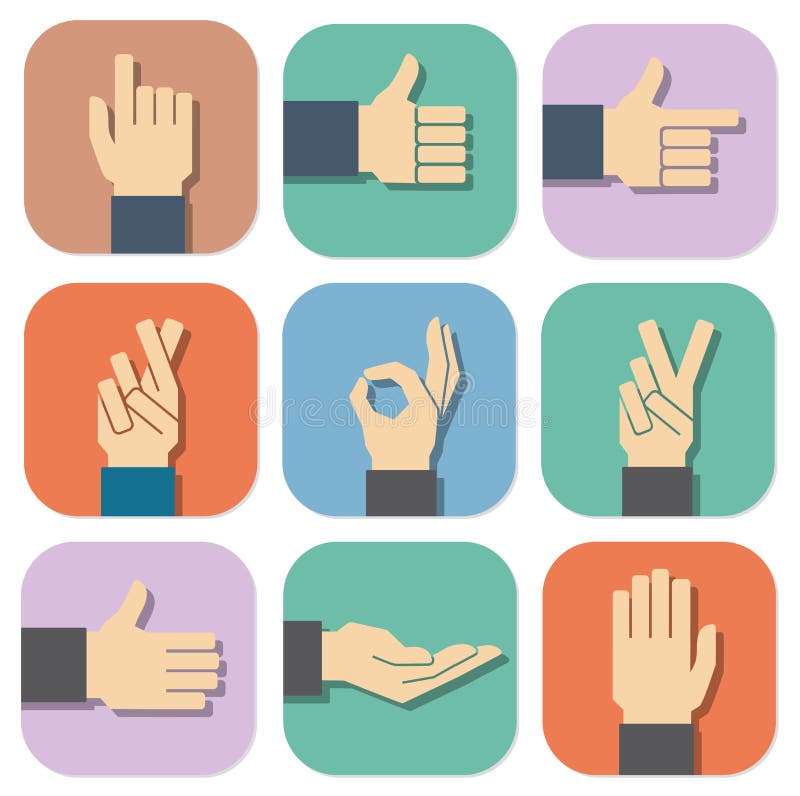 Vector Flat Colorful Hands Icons Set Stock Vector - Illustration of ...