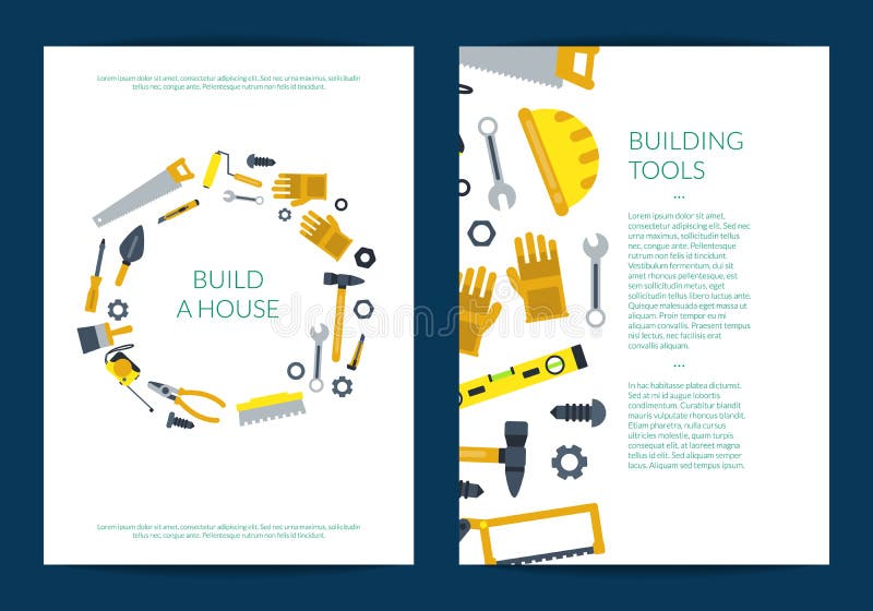 Vector Flat Construction Tools Card or Flyer Template Illustration ... Vector Flat Construction Tools Card or Flyer Template Illustration ...