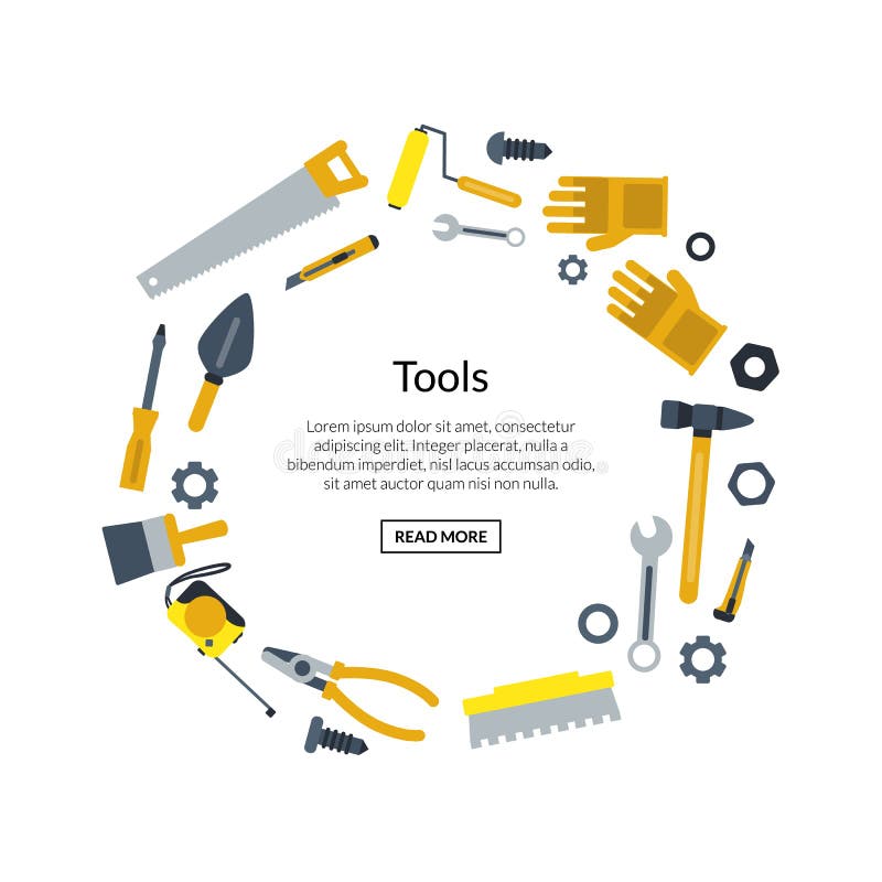Vector Flat Construction Tools in Circle Shape with Place for Text ...