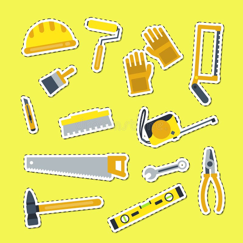 Vector Flat Construction Tools Illustration. Building Elements Stickers ...