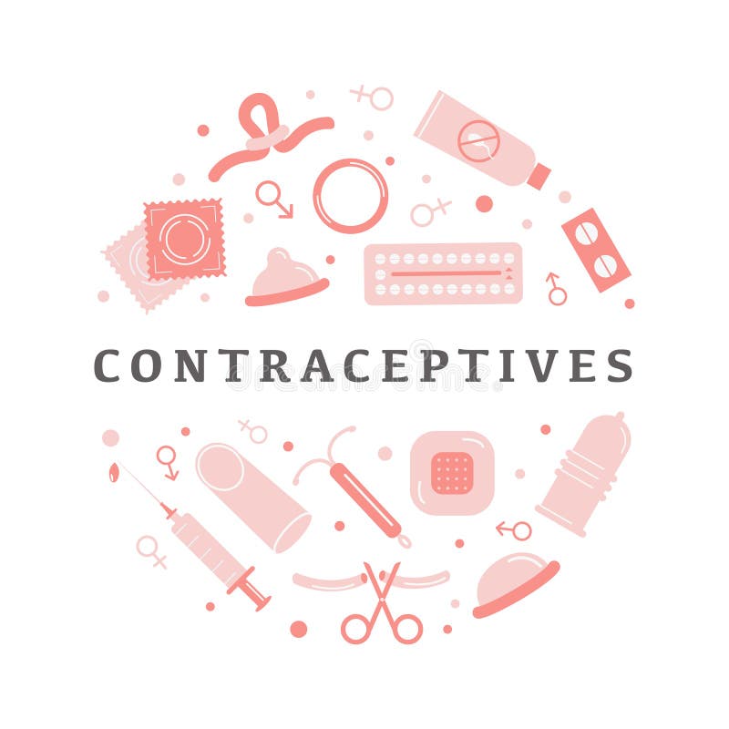 Vector Flat Contraception Icons in Circle. Square Banner Template ...
