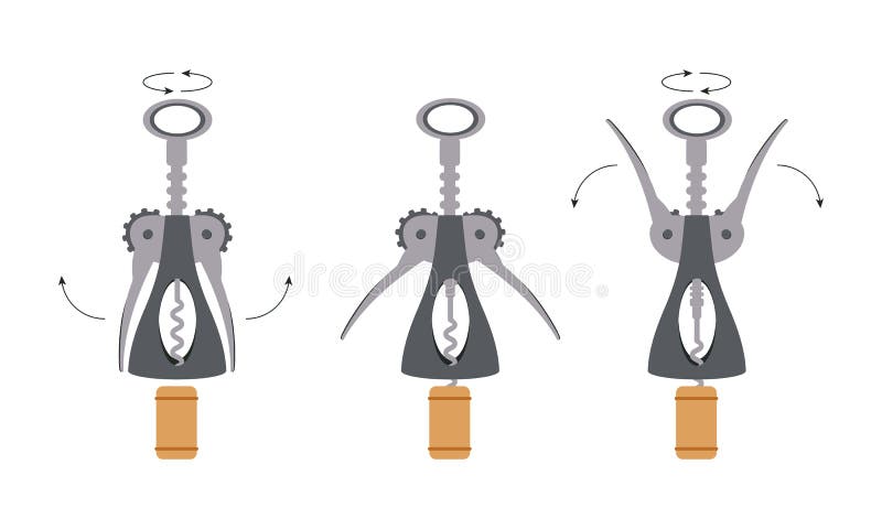 Vector Flat Corkscrew, for Opening Wine Bottles . Open Bottle and Pull ...