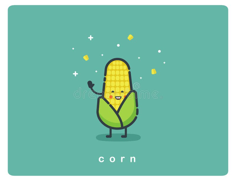Vector Flat Corn Icon, Food Cartoon Cute Character Stock Vector ...