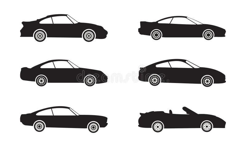 Vector Flat Design Car Silhouette Set Stock Vector - Illustration of ...