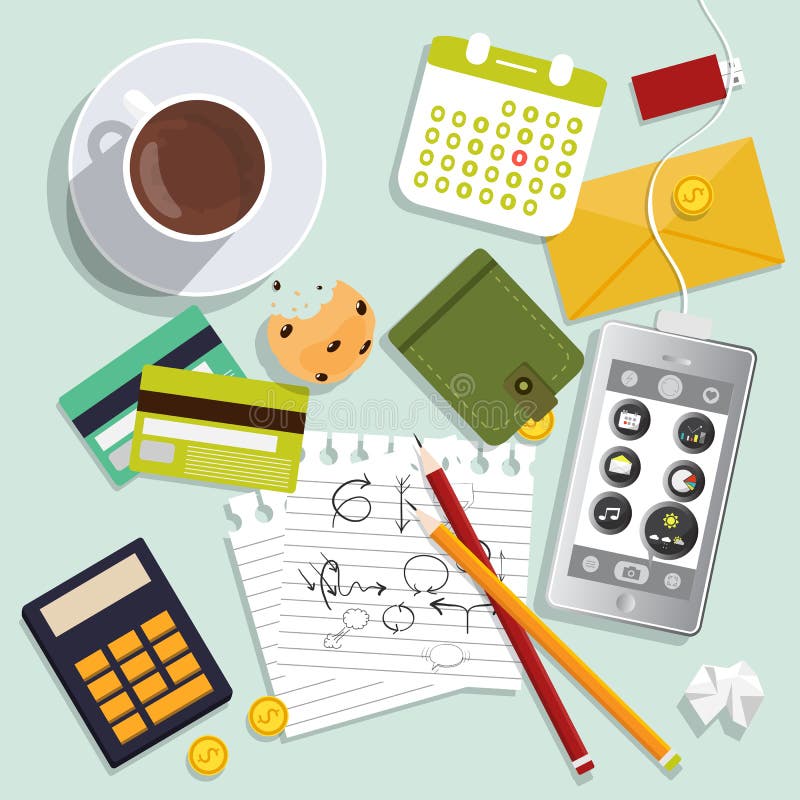 Vector Flat Design. Concept of Working Process and Workplace. Stock ...