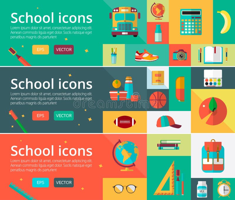 Vector Flat Design Concepts of Education. Horizontal Banners with ...