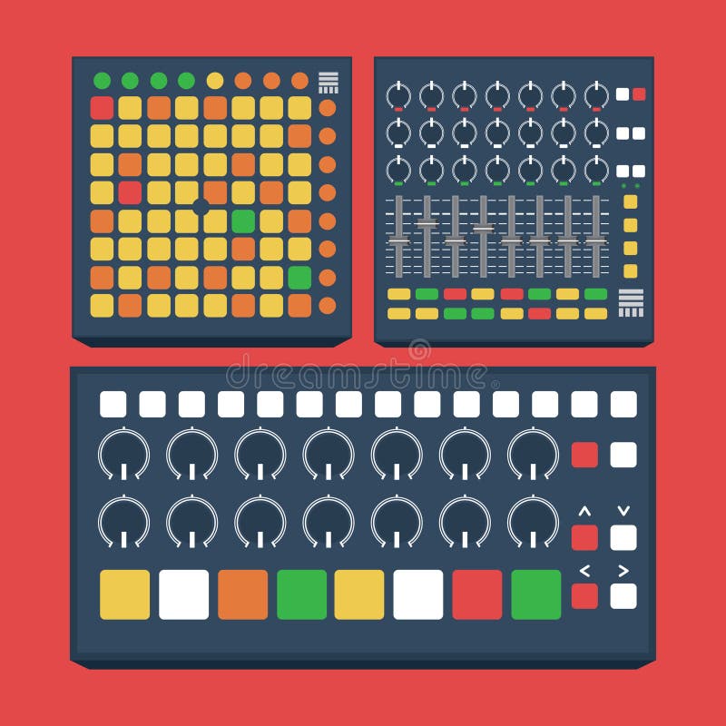 Vector Flat Design Midi Controller Stock Vector - Illustration of live ...