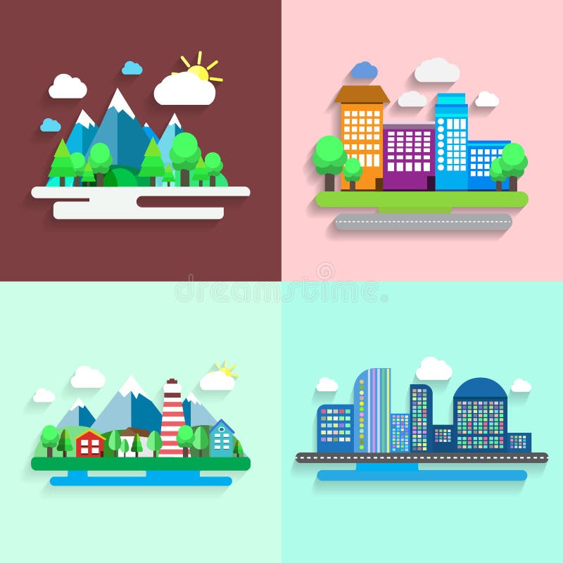 Vector Flat Design, Nature Landscape Illustrations Stock Vector ...