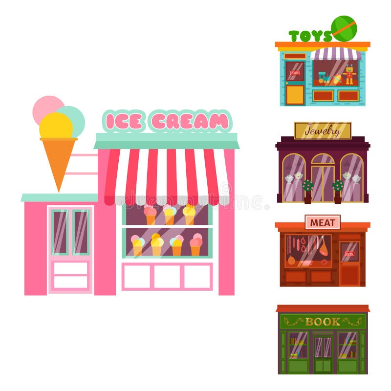 Vector Flat Design Restaurant Shops Facade Storefront Market Building ...