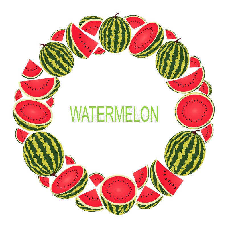 Wreath with Watermelon. Vector Illustration with Fresh Watermelon in ...