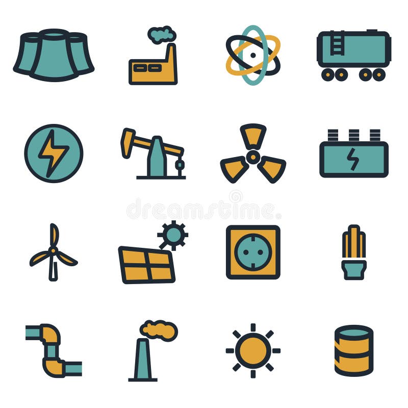 Vector Flat Energetics Icons Set Stock Illustration - Illustration of ...