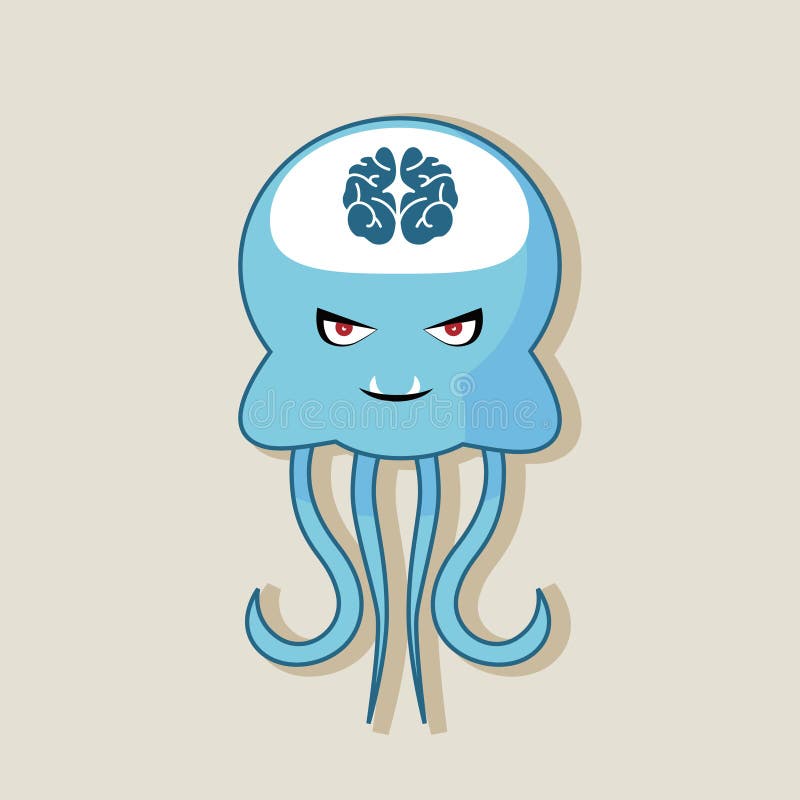 Vector Flat and Evil Jellyfish at the Bottom of the Ocean Stock ...