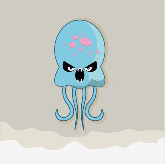 Vector Flat and Evil Jellyfish at the Bottom of the Ocean Stock ...
