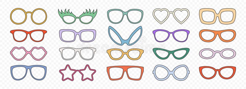 Vector Flat Frame Glasses Icon Set. Sunglasses, Vintage Eyeglasses ...
