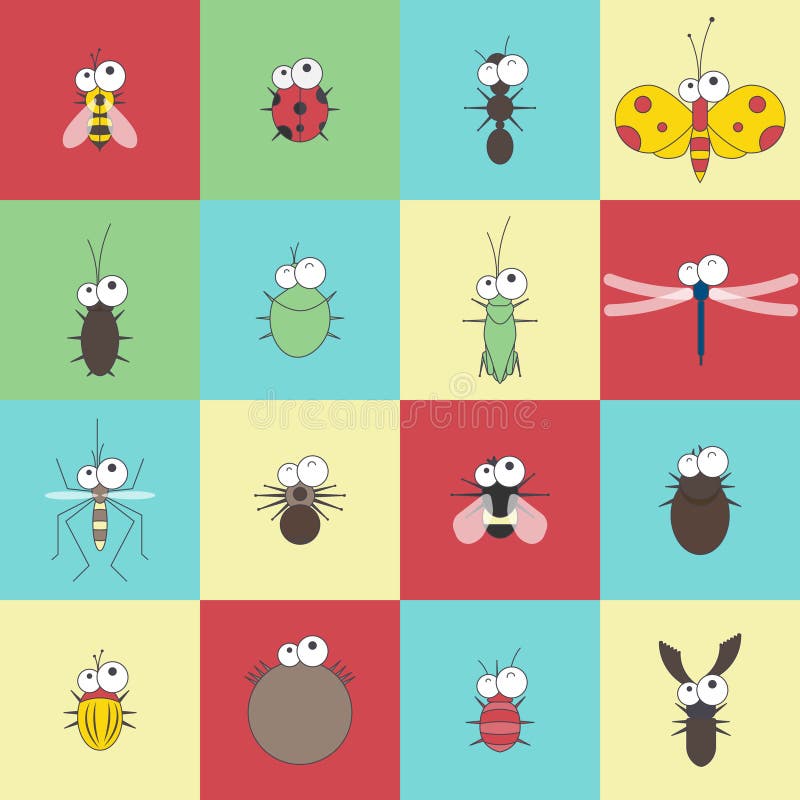 Vector Flat Funny Cartoon Bug Insect Set Stock Vector - Illustration of ...