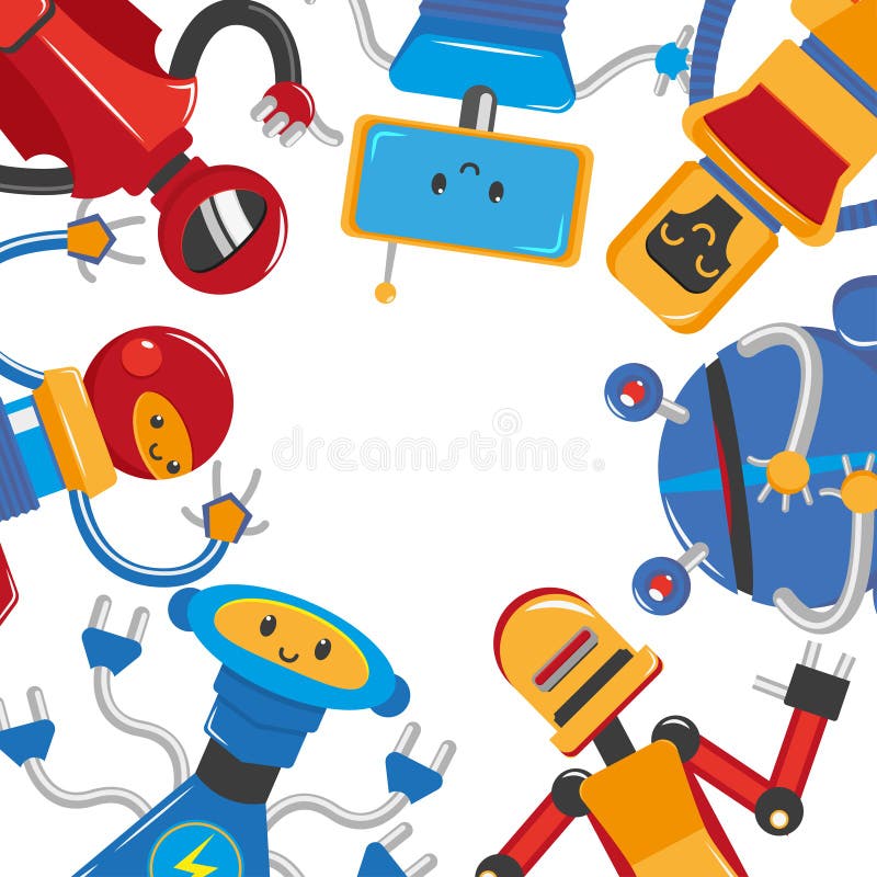 Vector Flat Cartoon Funny Male Robots Template Stock Vector ...