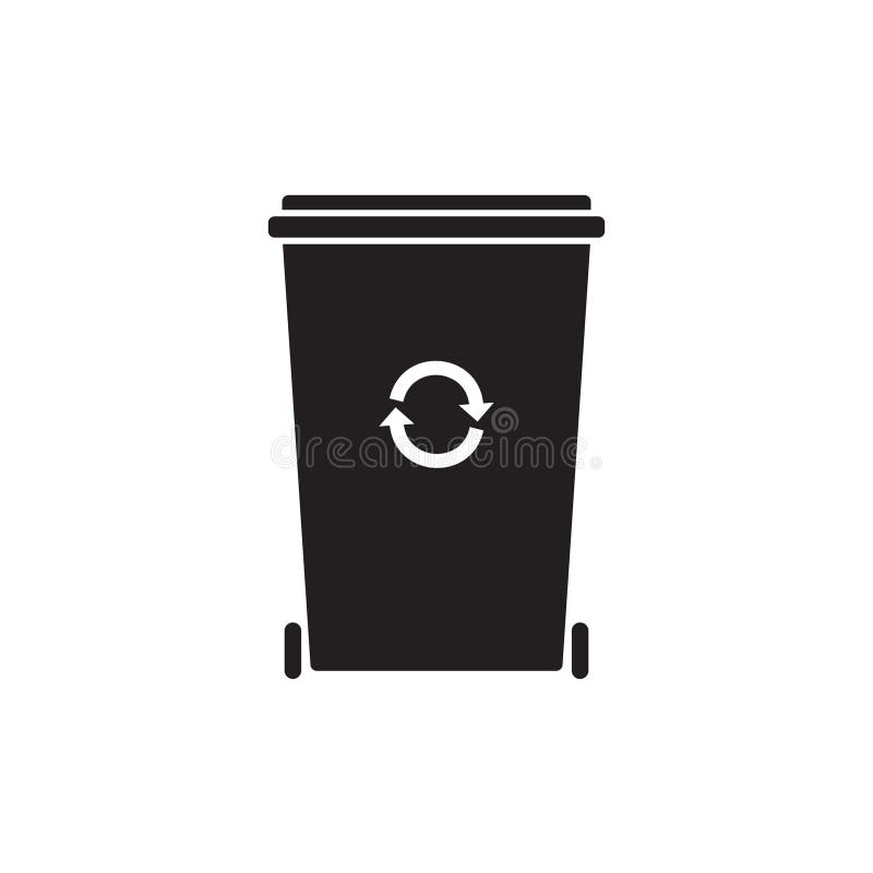 Vector Flat Garbage Can Icon with Recycle Symbol Stock Illustration ...