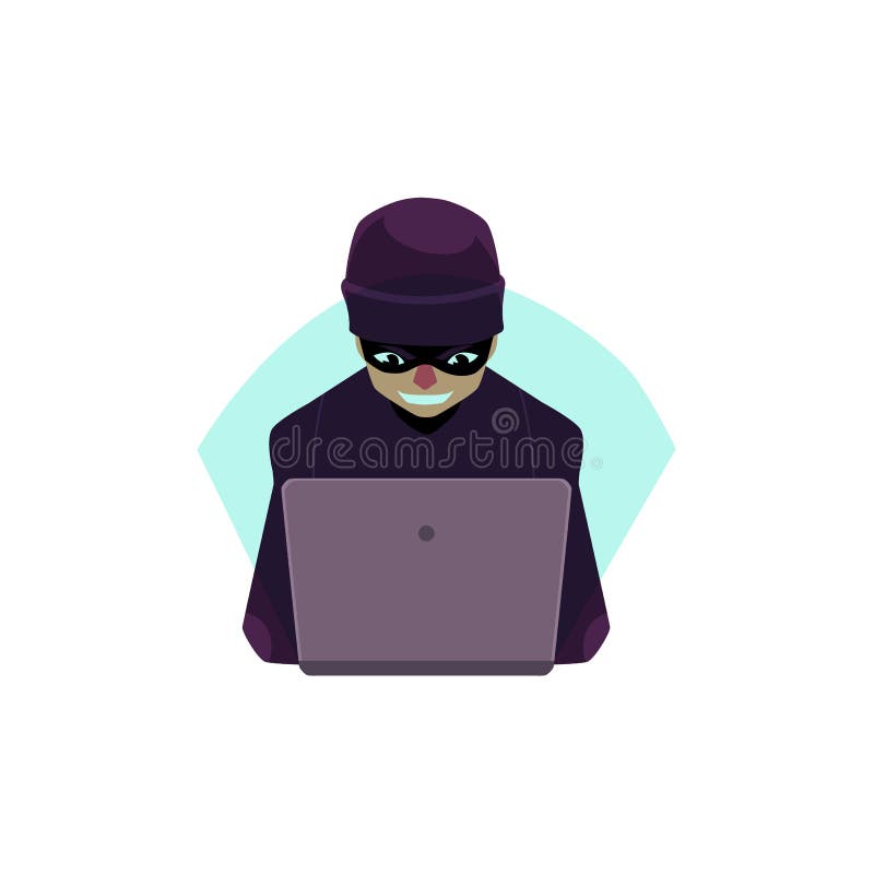 Vector Flat Hacker with Laptop Isolated Stock Vector - Illustration of ...