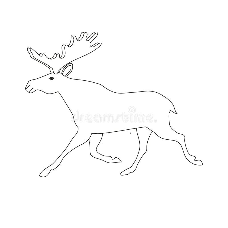 Vector Flat Hand Drawn Outline Running Moose Stock Vector ...