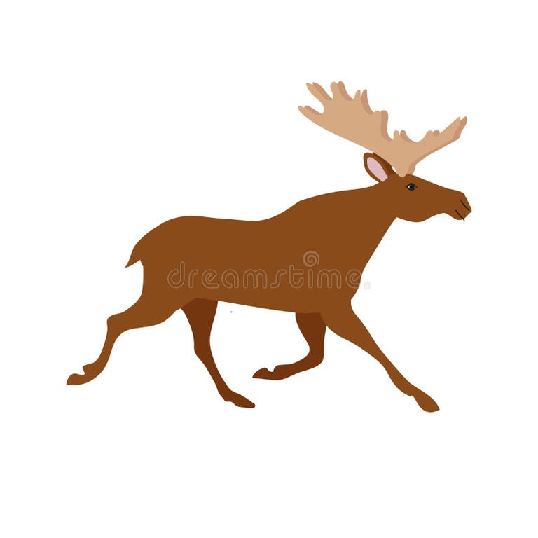 Vector Flat Hand Drawn Running Moose Stock Illustration - Illustration ...