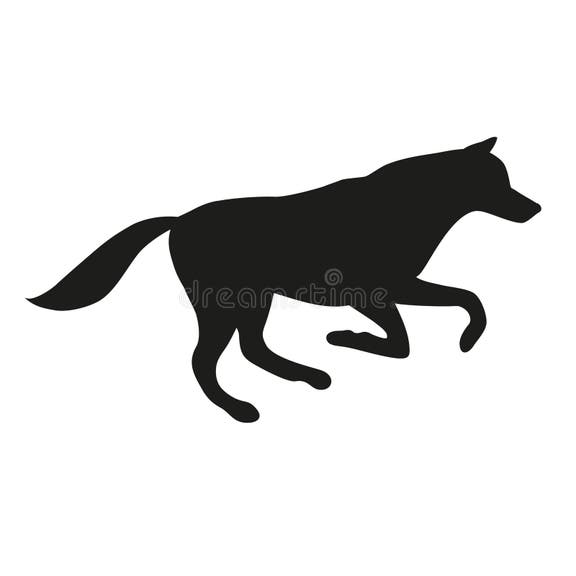 Vector Flat Hand Drawn Running Wolf Silhouette Stock Vector ...