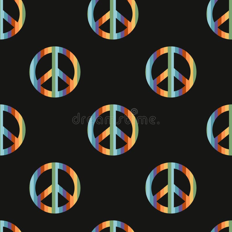 Vector Flat Hand Drawn Seamless Pattern with Pacific, Peace Symbol ...